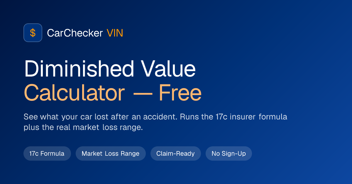 Free Diminished Value Calculator — 17c Formula & Real Market Loss ...